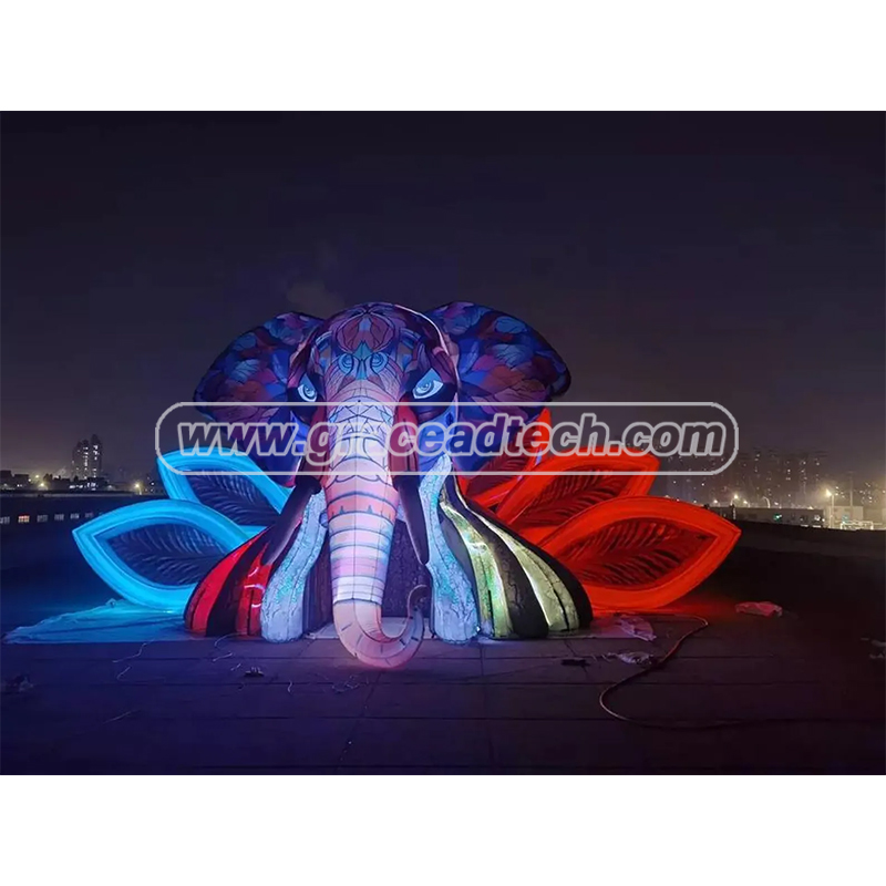 Concert Giant Inflatable Elephant Head Stage With Led Light
